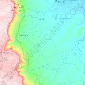 Mapa topográfico Araticum, altitude, relevo