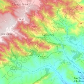 Mapa topográfico Ciminà, altitude, relevo