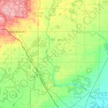 Mapa topográfico Rifle River, altitude, relevo