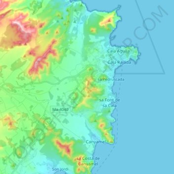 Mapa topográfico Capdepera, altitude, relevo