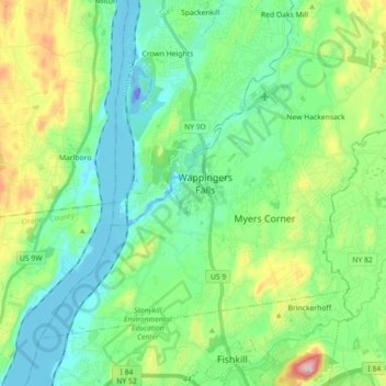 Mapa topográfico Town of Wappinger, altitude, relevo