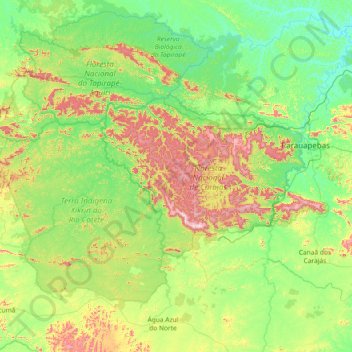 Mapa topográfico Parauapebas, altitude, relevo