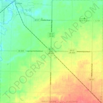 Mapa topográfico Grafton Township, altitude, relevo