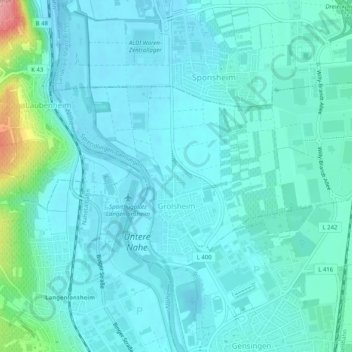 Mapa topográfico Grolsheim, altitude, relevo
