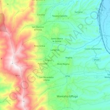 Mapa topográfico Lattarico, altitude, relevo