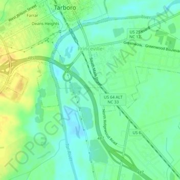Mapa topográfico Princeville, altitude, relevo