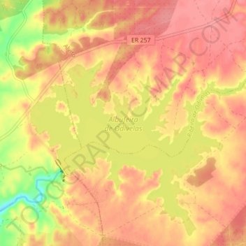 Mapa topográfico Albufeira de Odivelas, altitude, relevo