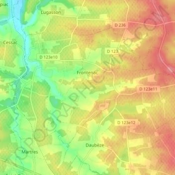 Mapa topográfico Frontenac, altitude, relevo