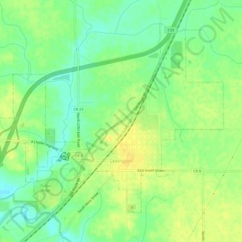 Mapa topográfico Lexington, altitude, relevo