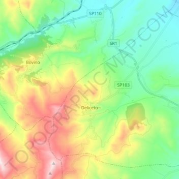 Mapa topográfico Deliceto, altitude, relevo