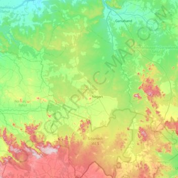 Mapa topográfico Nagri Tahsil, altitude, relevo
