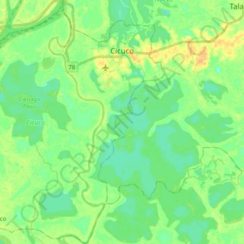 Mapa topográfico Cicuco, altitude, relevo