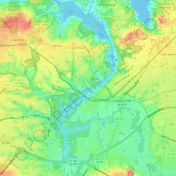 Mapa topográfico Nissequogue River, altitude, relevo