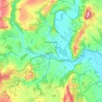 Mapa topográfico Whitbourne, altitude, relevo