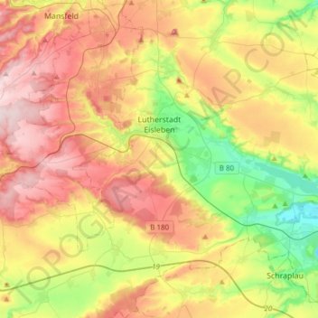 Mapa topográfico Lutherstadt Eisleben, altitude, relevo