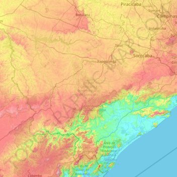 Mapa topográfico Região Geográfica Intermediária de Sorocaba, altitude ...