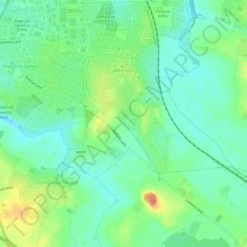 Mapa topográfico Whitnash, altitude, relevo