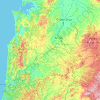 Mapa topográfico Waitomo District, altitude, relevo
