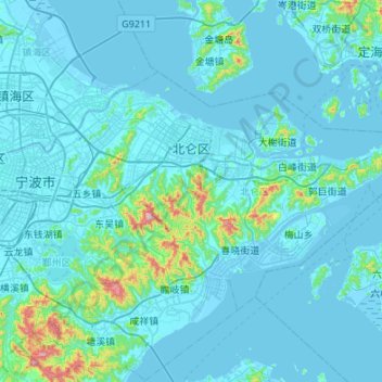 Mapa topográfico Beilun District, altitude, relevo