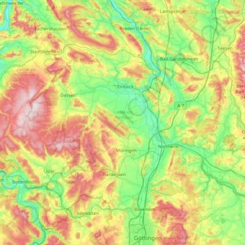 Mapa topográfico Landkreis Northeim, altitude, relevo