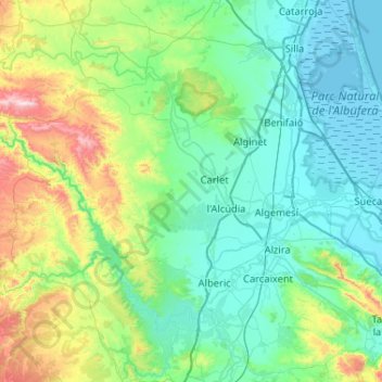 Mapa topográfico La Ribera Alta, altitude, relevo