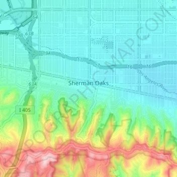 Mapa topográfico Sherman Oaks Neighborhood Council District, altitude ...