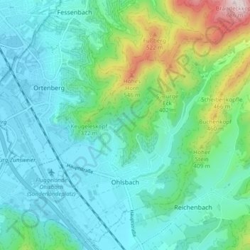 Mapa topográfico Ohlsbach, altitude, relevo