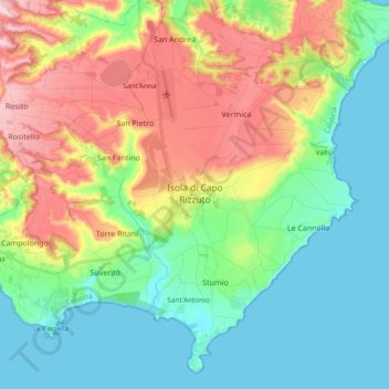 Mapa topográfico Isola di Capo Rizzuto, altitude, relevo