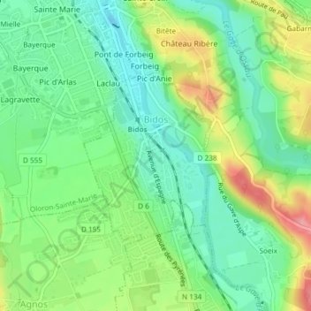 Mapa topográfico Bidos, altitude, relevo