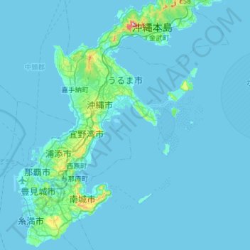 Mapa topográfico Uruma, altitude, relevo