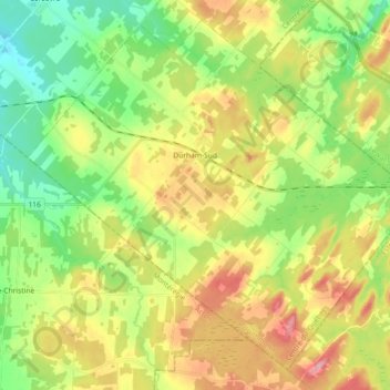 Mapa topográfico Durham-Sud, altitude, relevo