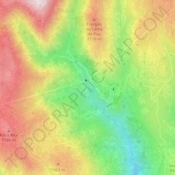 Mapa topográfico Sete Lagoas, altitude, relevo