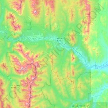 Mapa topográfico Municipality of Crowsnest Pass, altitude, relevo