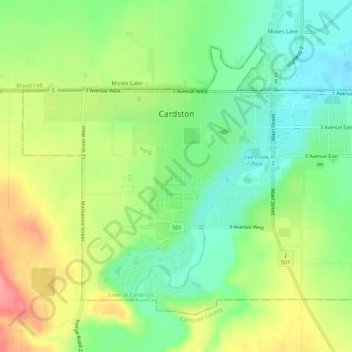 Mapa topográfico Town of Cardston, altitude, relevo