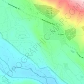 Mapa topográfico Ronald, altitude, relevo