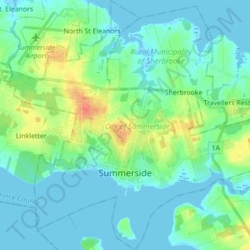 Mapa topográfico Summerside, altitude, relevo