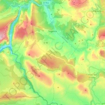 Mapa topográfico Trigance, altitude, relevo