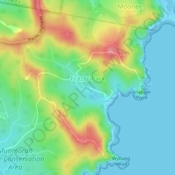 Mapa topográfico Frazer Park, altitude, relevo