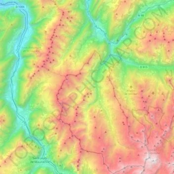 Mapa topográfico Communauté de communes Cœur de Tarentaise, altitude ...