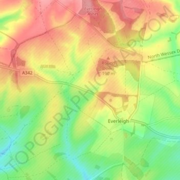 Mapa topográfico Everleigh, altitude, relevo