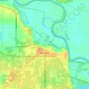 Mapa topográfico Merbein, altitude, relevo