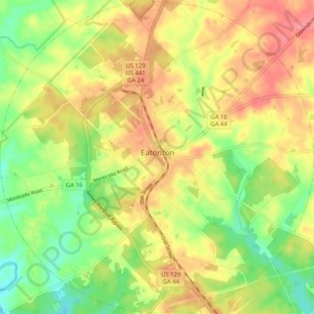 Mapa topográfico Eatonton, altitude, relevo