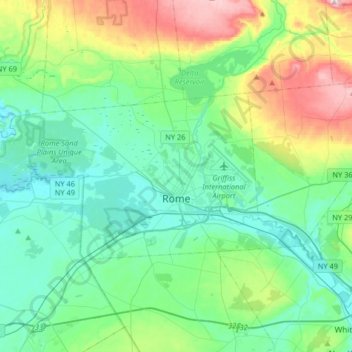 Mapa topográfico City of Rome, altitude, relevo
