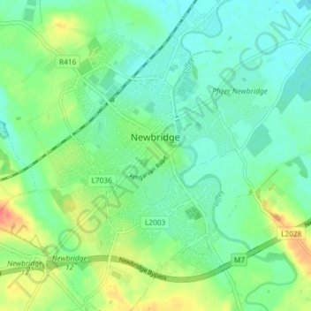 Mapa topográfico Newbridge, altitude, relevo