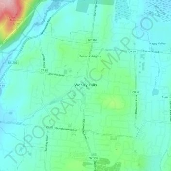 Mapa topográfico Village of Wesley Hills, altitude, relevo