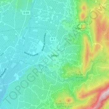 Mapa topográfico Sablet, altitude, relevo
