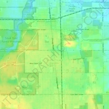 Mapa topográfico South Chicago Heights, altitude, relevo