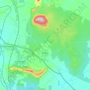 Mapa topográfico Mollina, altitude, relevo