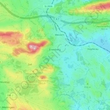 Mapa topográfico Eisenberg, altitude, relevo