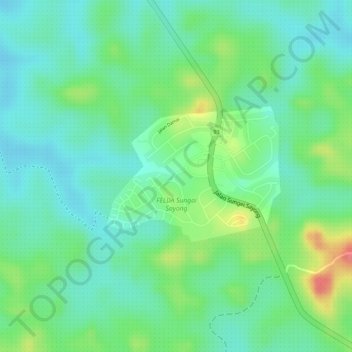 Mapa topográfico FELDA Sungai Sayong, altitude, relevo